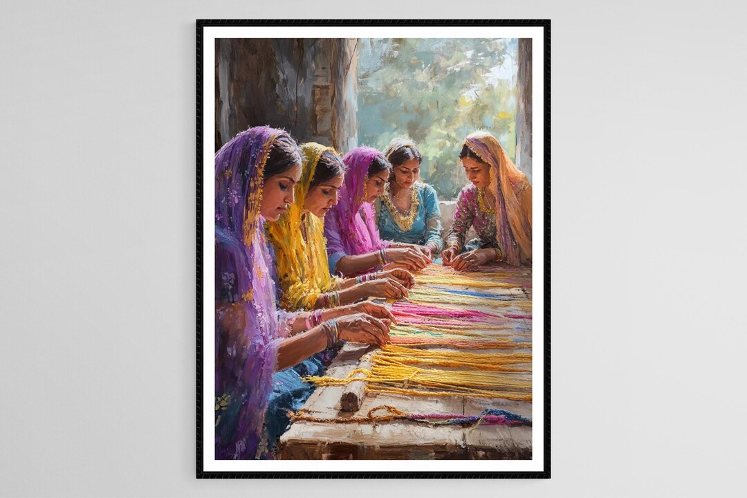 Punjabi Phulkari Embroidery Art Print, Women Weaving, Bright Threads - Etsy