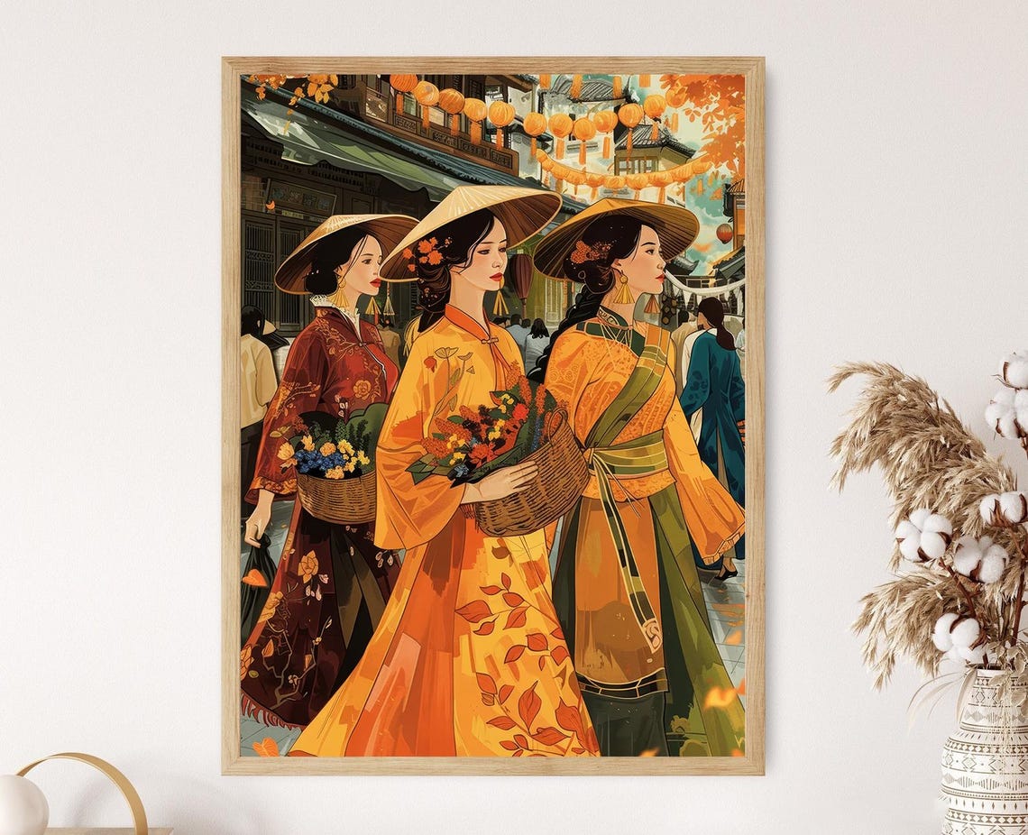Vietnamese Women in Ao Dai Print, Wall Decor for Living Room - Etsy