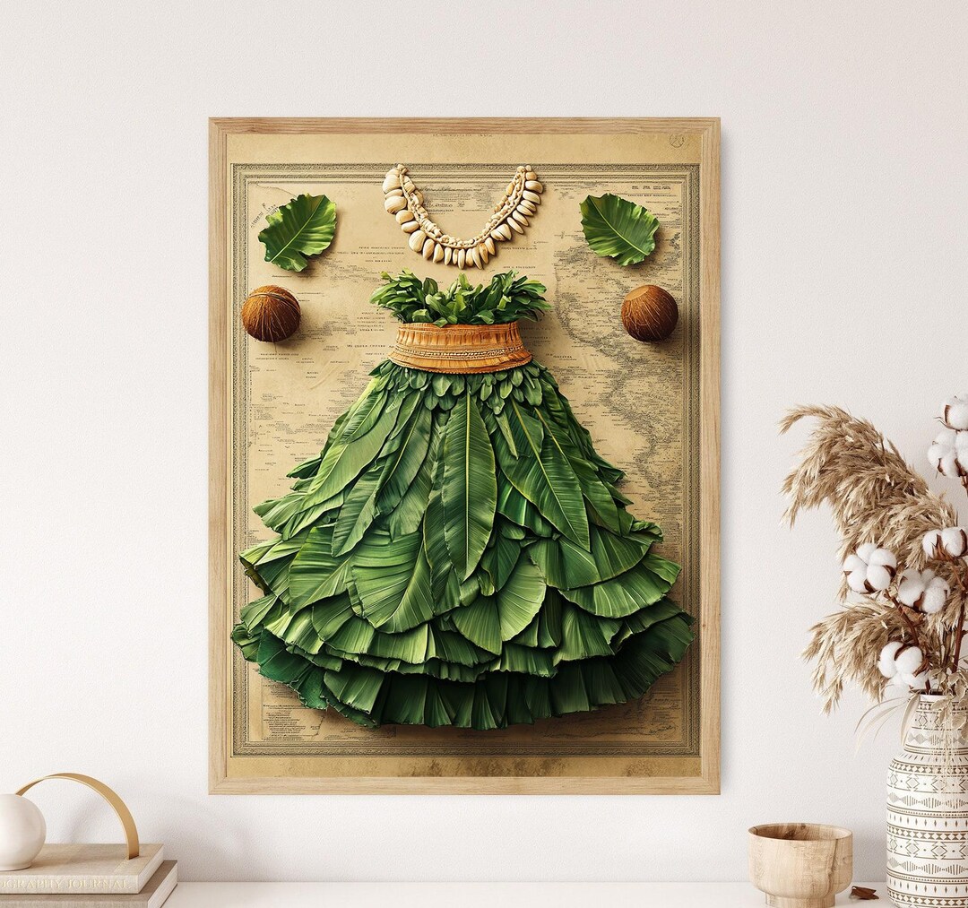 Hawaiian Hula Skirt and Coconut Top Illustration, Traditional Dance ...