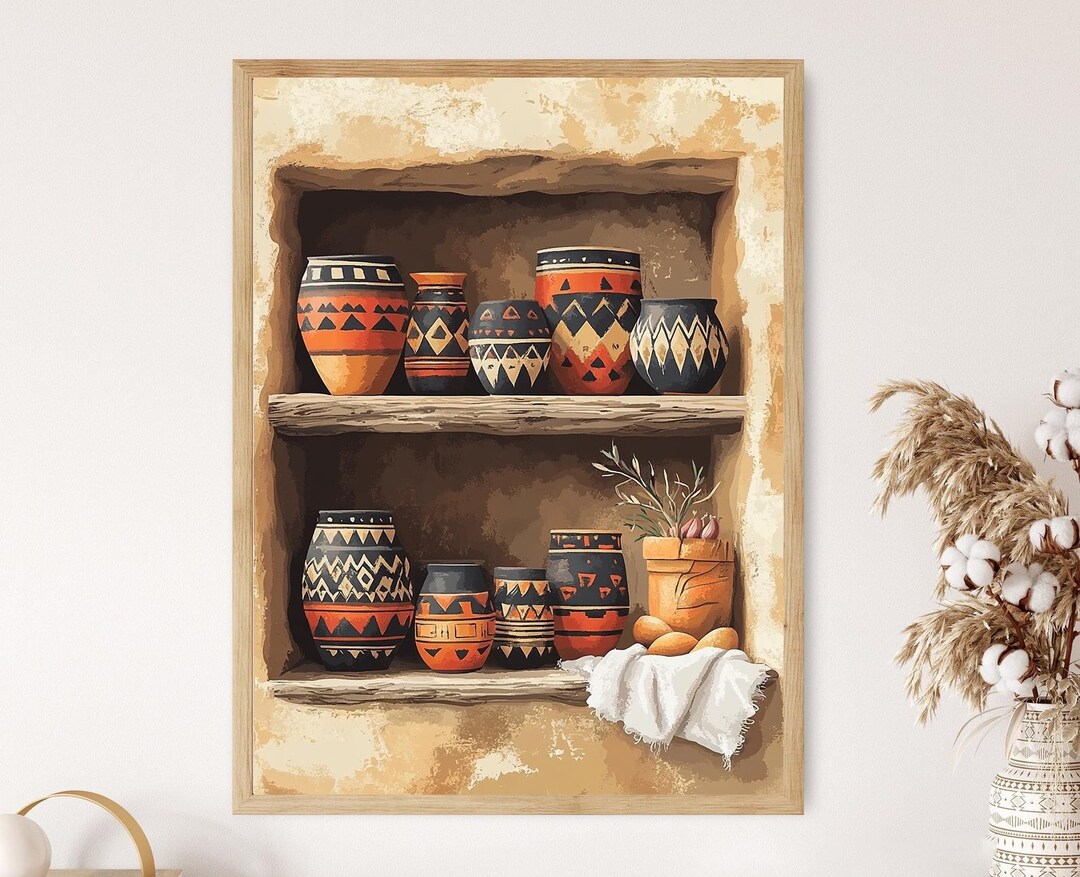 Pueblo Pottery Painting, Black-on-clay Step Motif Poster, Southwestern ...