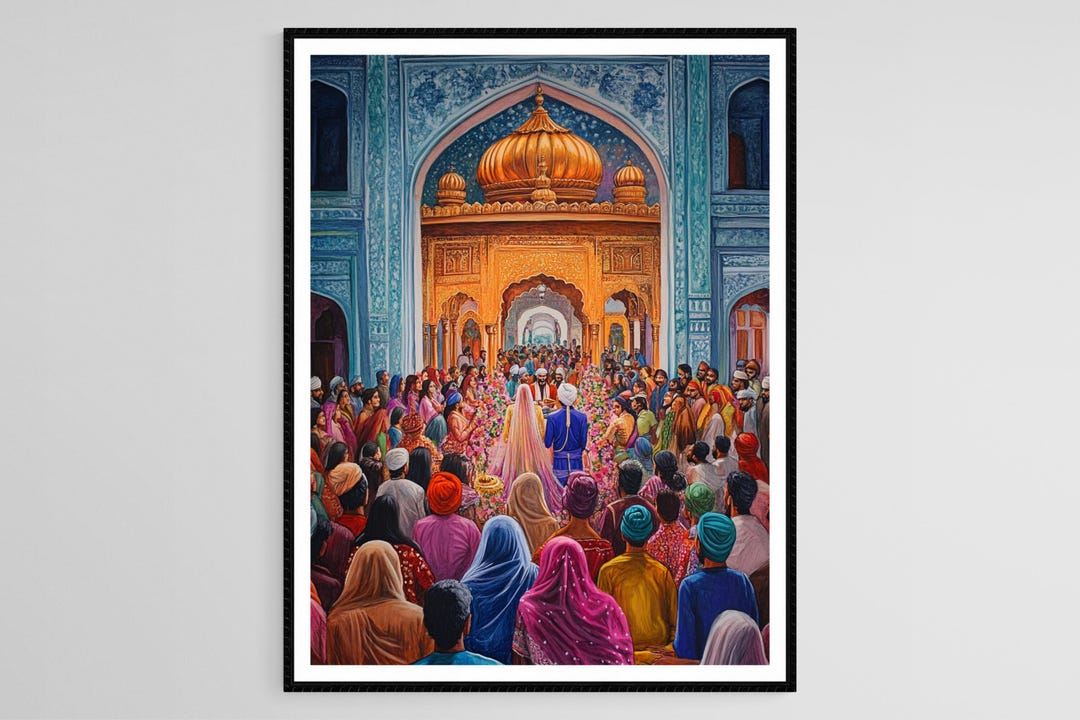 Sikh Wedding Ceremony Art Print, Traditional Attire, Love and Unity ...