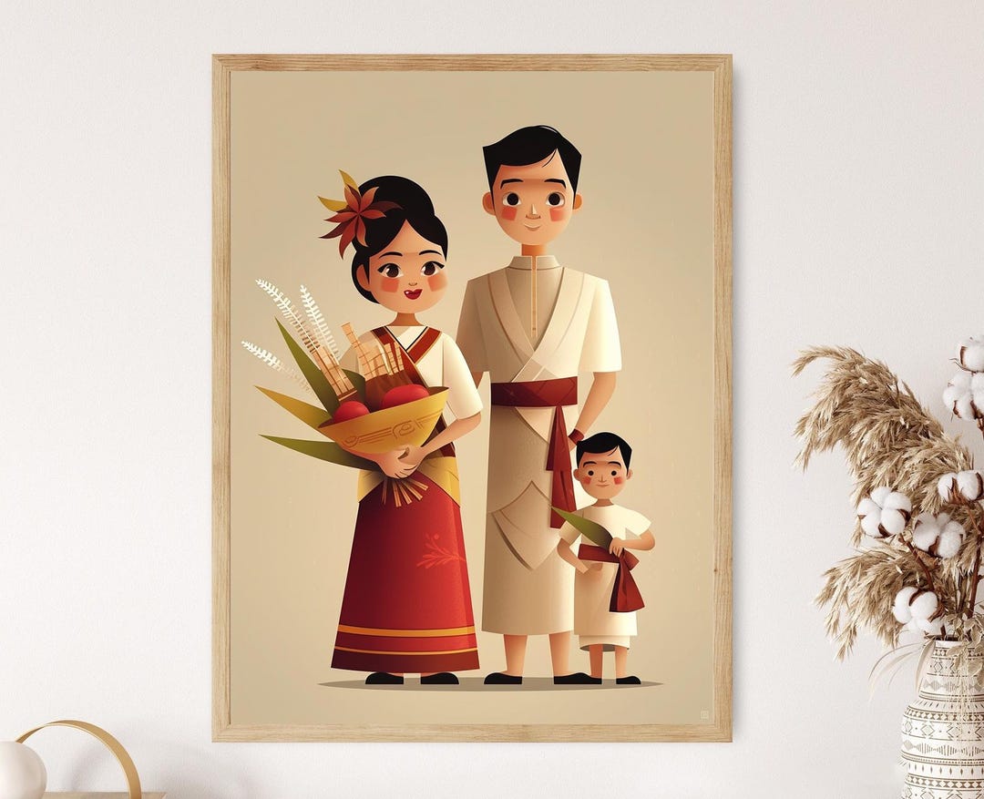 Minimalist Filipino Family Art Print, Traditional Clothing Illustration ...