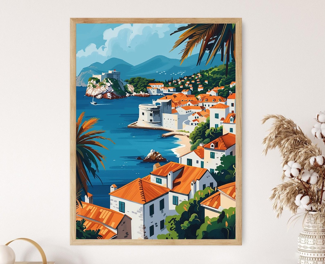 Dubrovnik Cityscape Art Print, Handcrafted Vibrant Croatian Wall Art ...