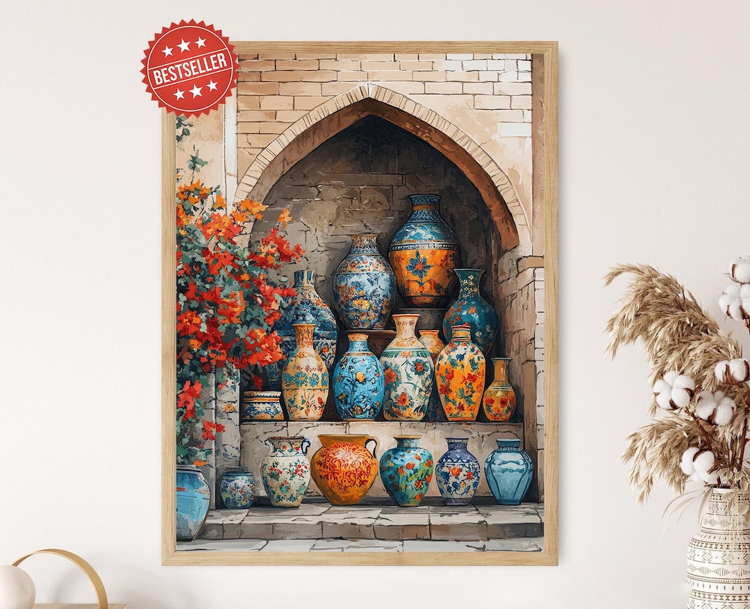 Iranian Pottery Market Art Print: Vibrant Persian Decor - Etsy
