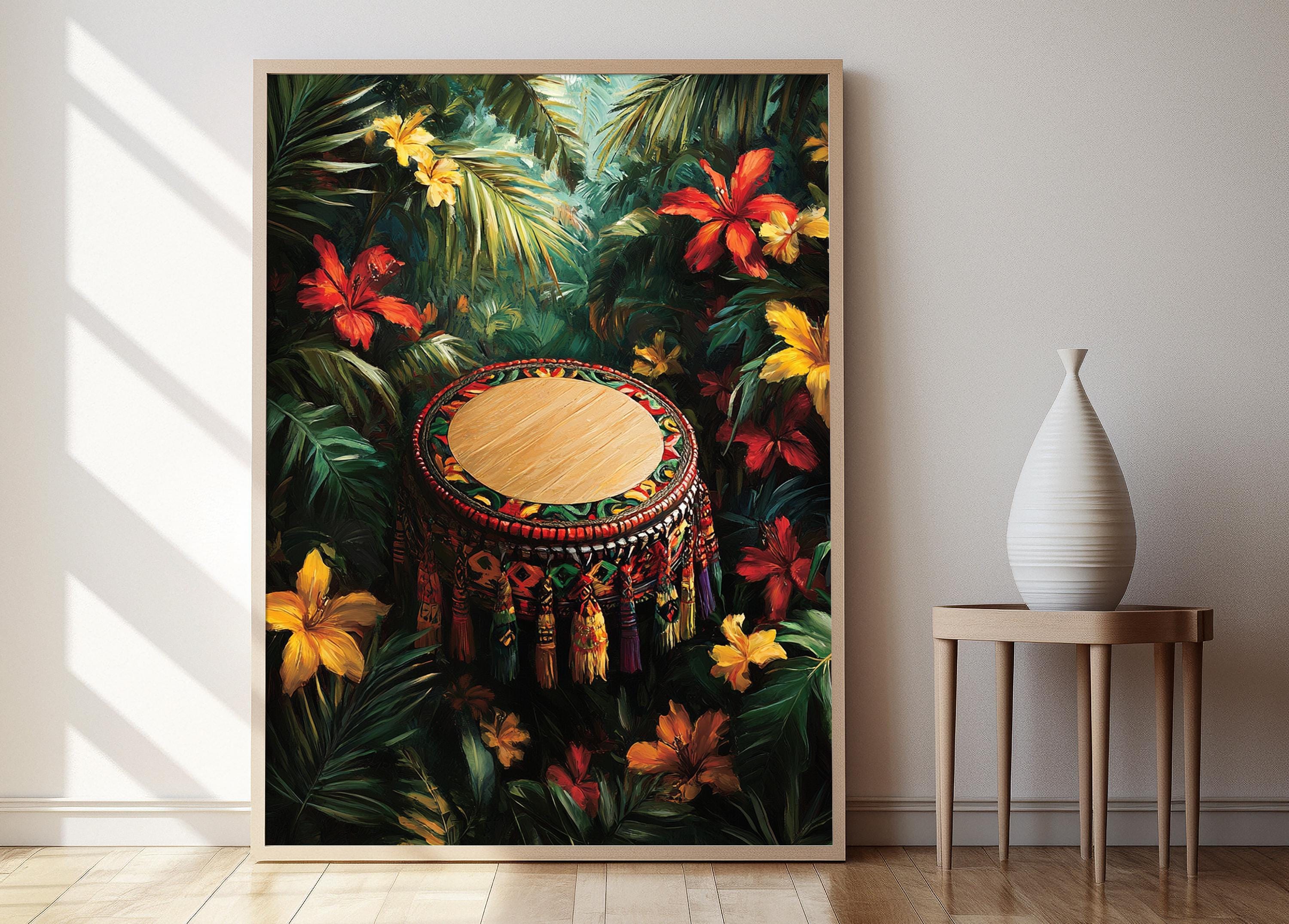 Rastafarian Tambourine Art Print, Colorful Patterns and Flowers - Etsy