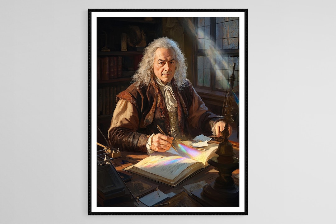Isaac Newton Portrait Art Print, Classical Scientist, Prism and Light ...
