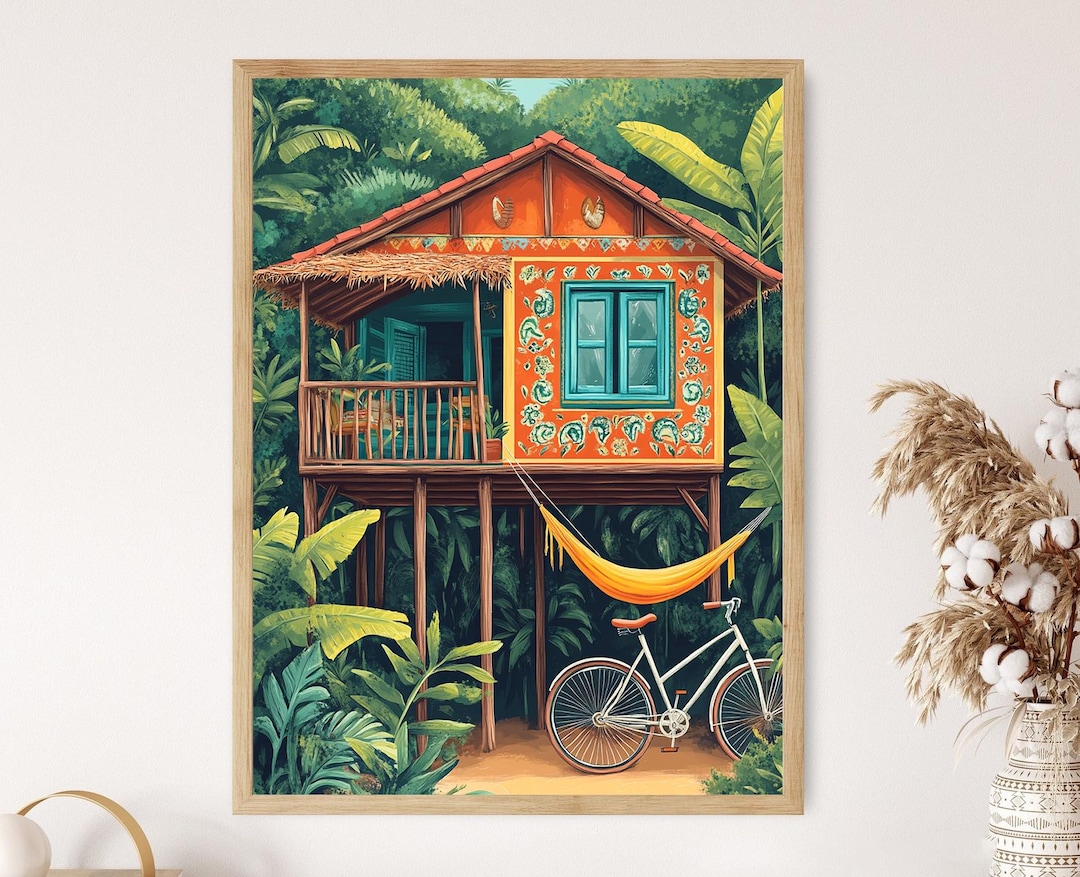 Guyanese Stilt House Poster, Traditional Home Scene Art Print, Flat ...