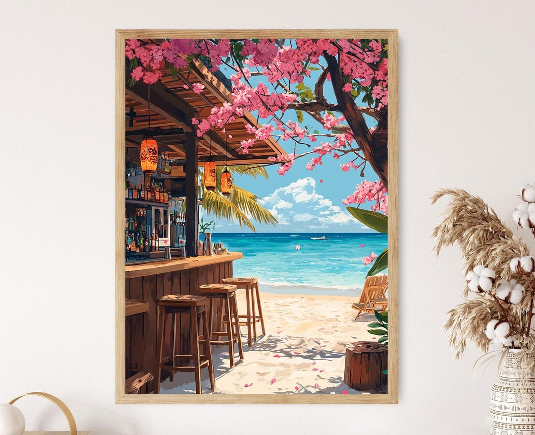 Okinawa Beach Bar Print, Japanese Island Vibes - Etsy