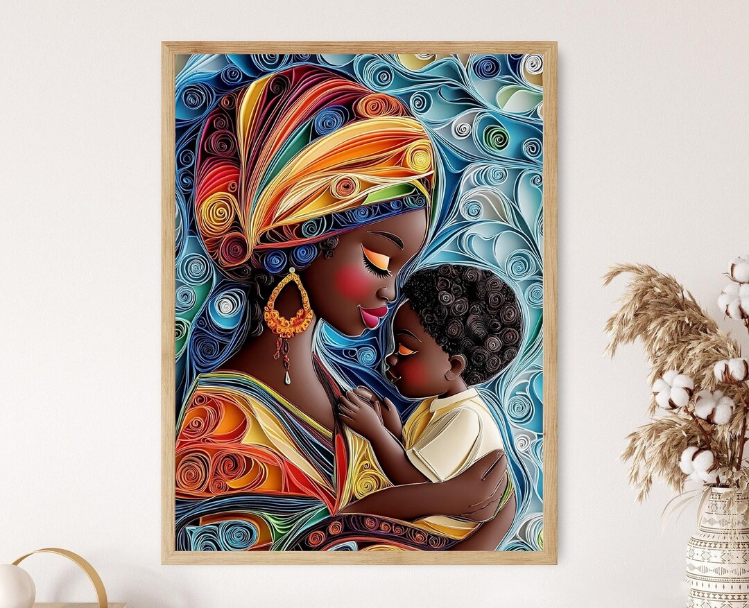 Mother and Child Quilling Art Print, African Heritage Wall Decor ...