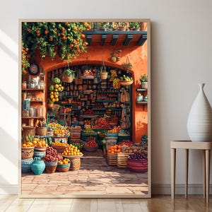 Mexican Mercado Art Print, Colorful Frutas and Pottery Scene - Etsy