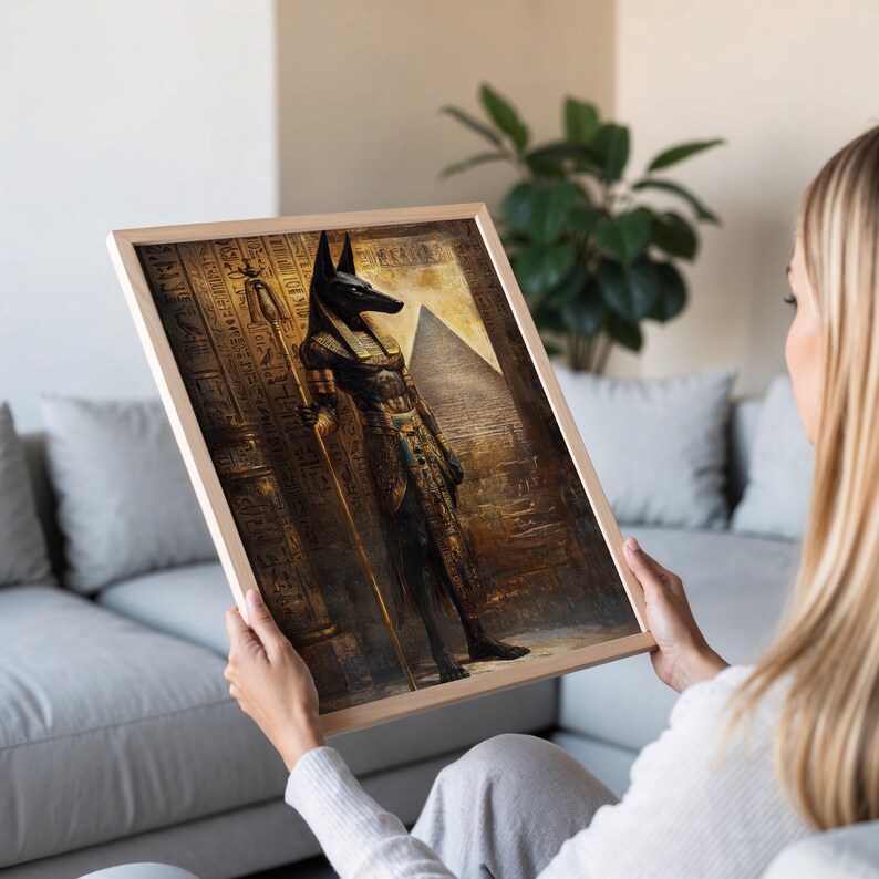 Anubis Art Print: Egyptian God of Afterlife, Glowing Temple ...