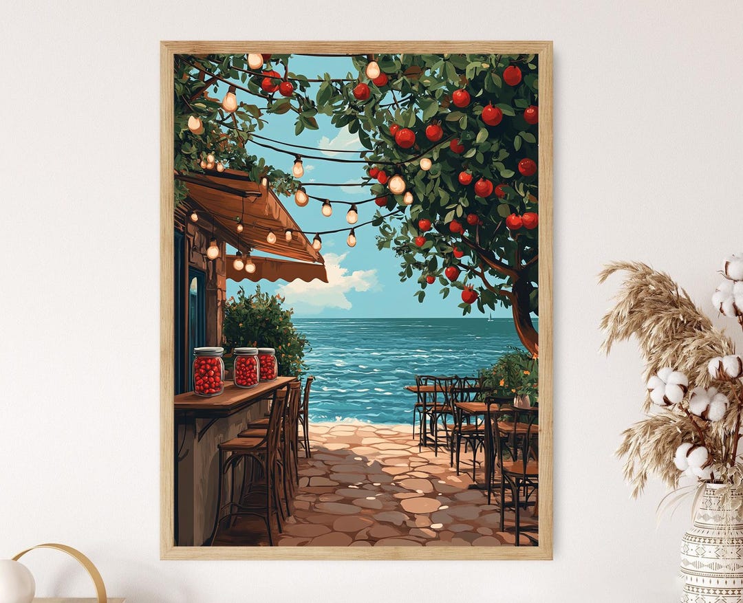 Batumi Seafront Cafe Poster, Georgian Coastal Market Art Print, Flat ...