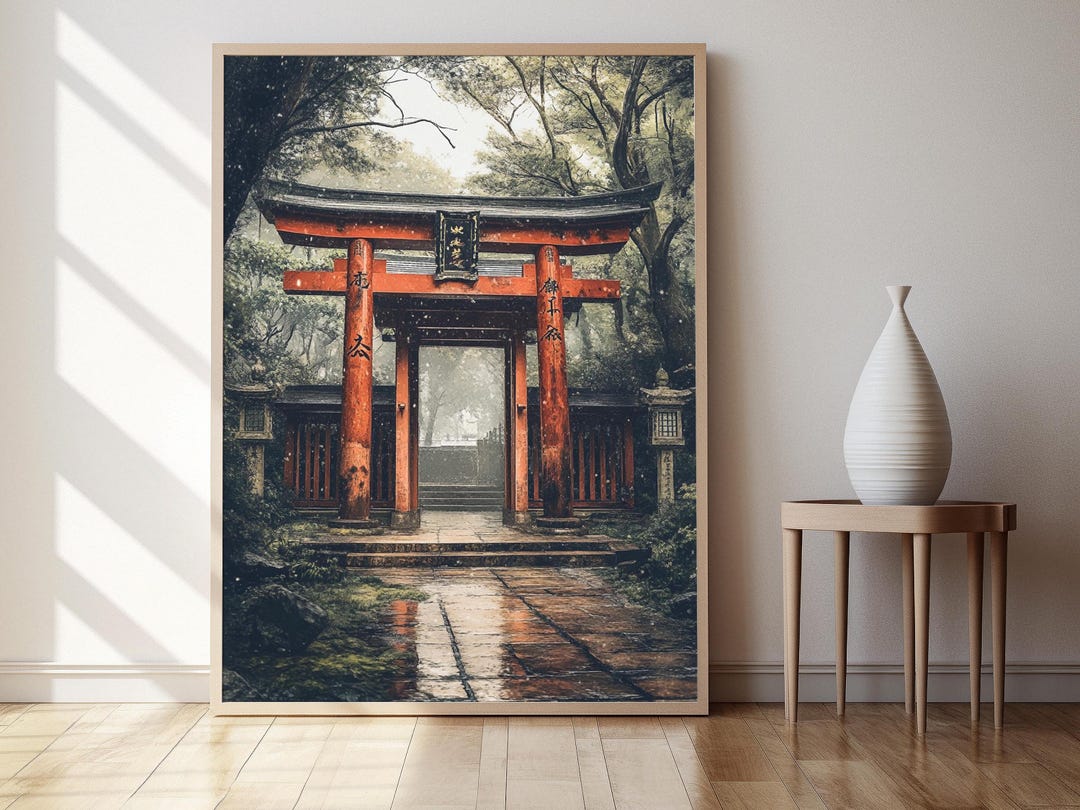 Traditional Japanese Temple Entrance, Peaceful Garden Scene Art - Etsy