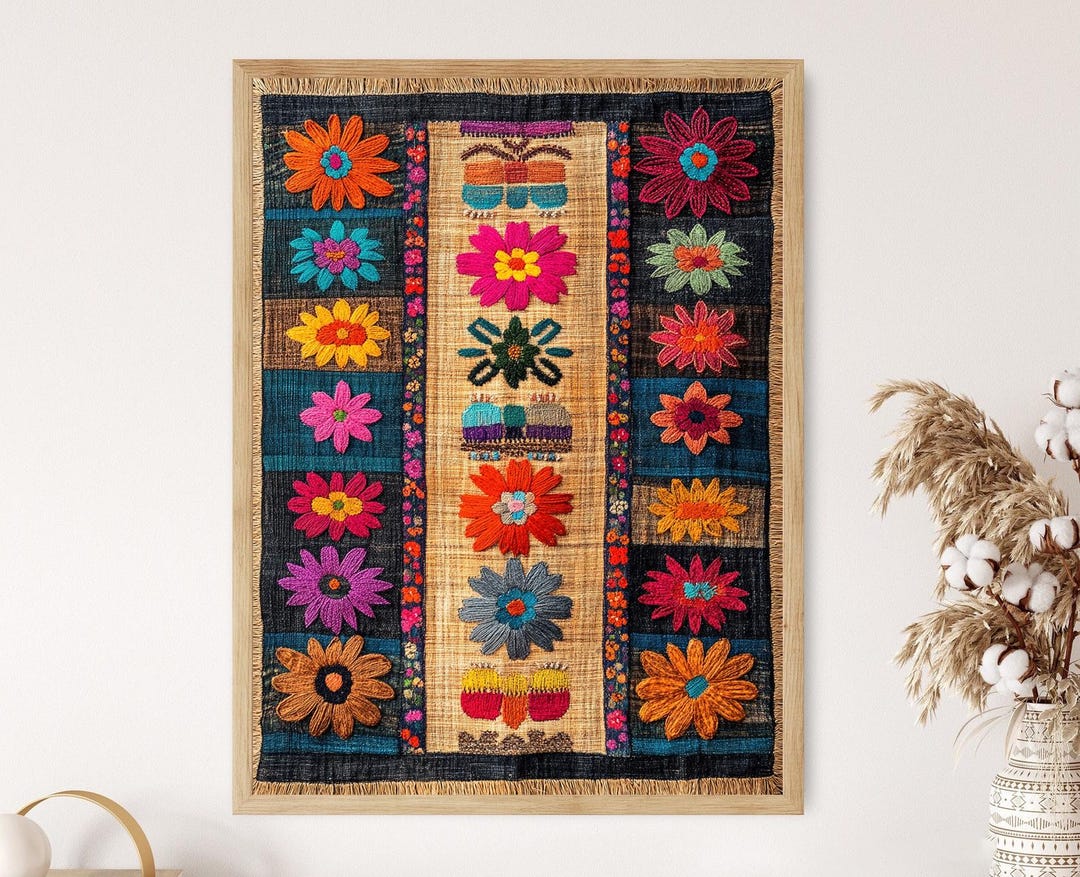 Yemeni Embroidery Illustration, Folk Textile Pattern Art Print - Etsy