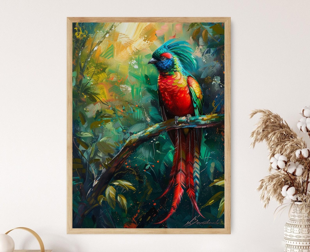 Resplendent Quetzal Wall Art - Handmade Avian Decor, Vibrant Colors ...