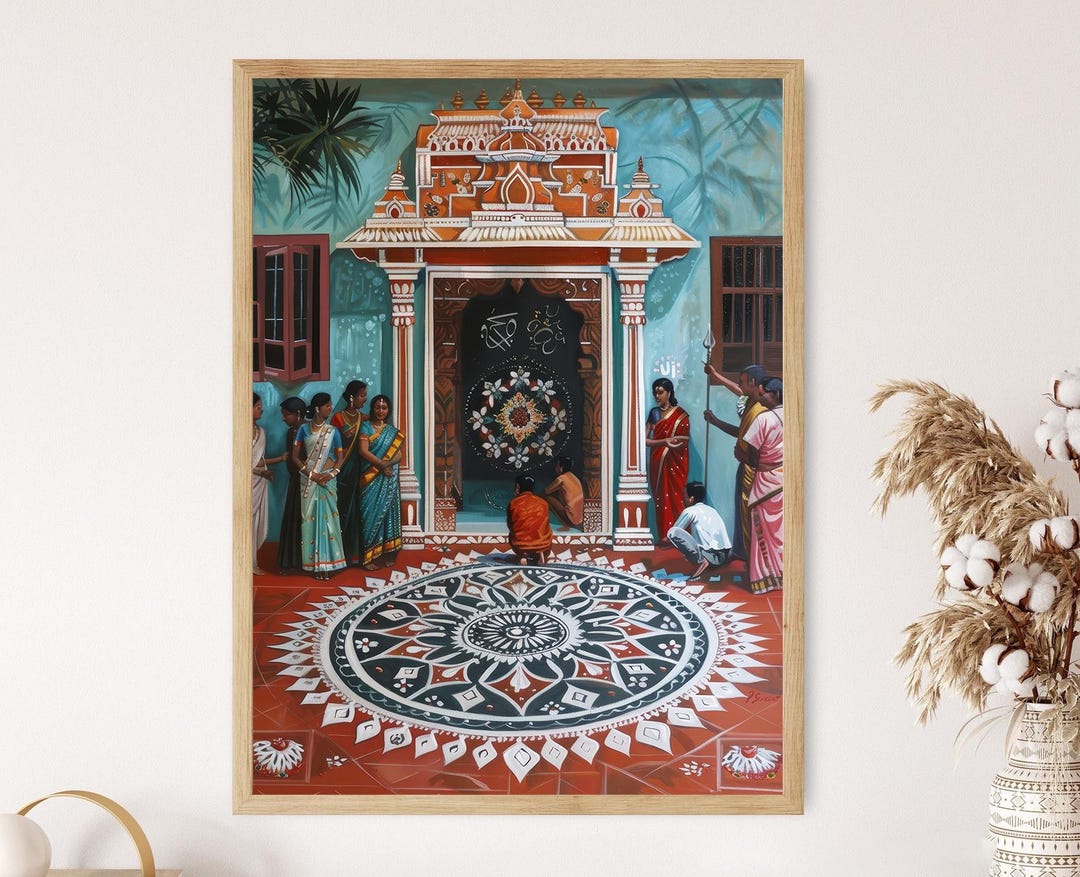 Kolam Design Art Print, Tamil Home Cultural Floor Pattern Poster ...