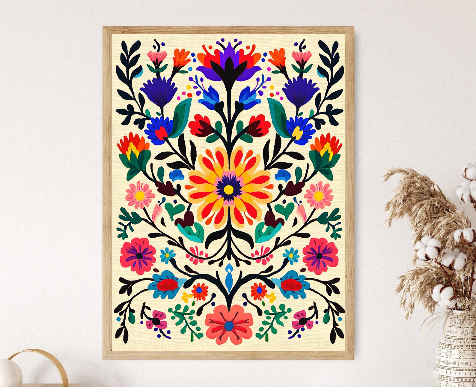 Bright Hungarian Embroidery Print, Folk Art Wall Decor, Bohemian Style ...