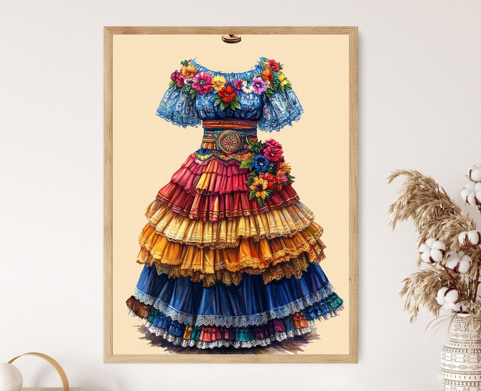 Puerto Rican Bomba Dress and Headdress Illustration, Traditional Dance ...