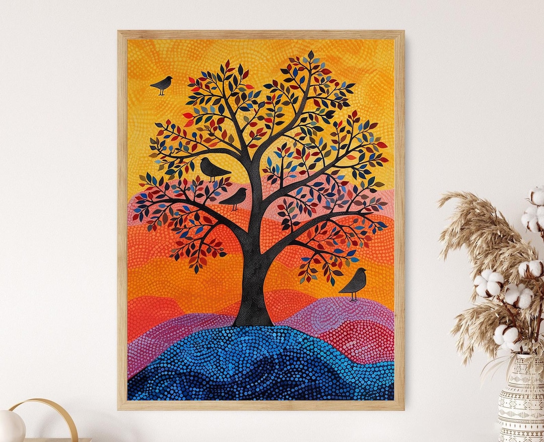 Gond Tree Art | Hand-painted Tribal Design | Indian Folk Wall Decor - Etsy