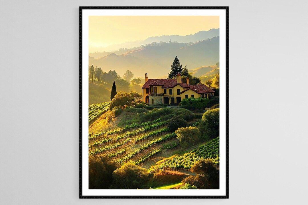 Napa Valley California Art Print, Rolling Vineyards and Winery - Etsy