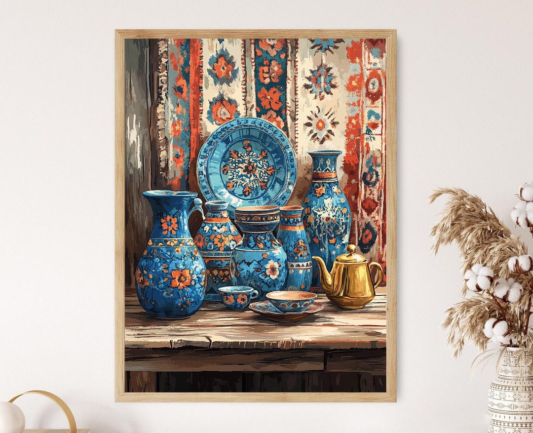 Afghan Ceramic Art Print, Hand-painted Pottery, Traditional Cultural ...