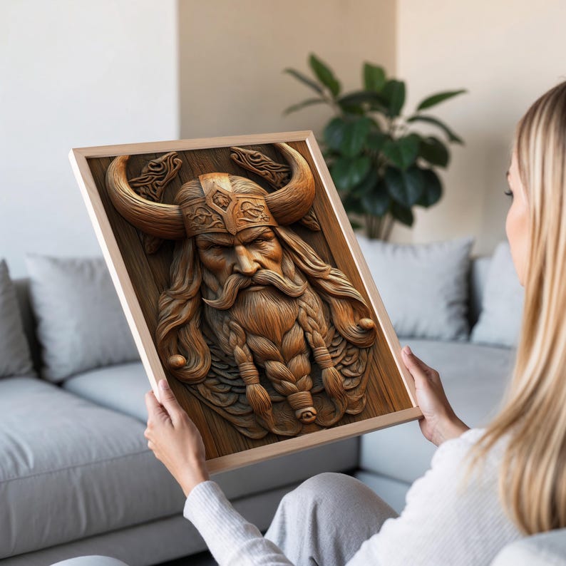 Thor Wood Carving Art Print: Norse Mythology Viking Decor - Etsy