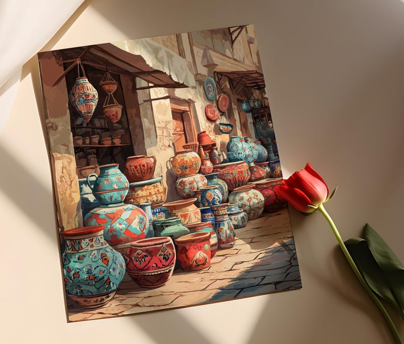 Iraqi Pottery Art Print: Vibrant Middle Eastern Market Scene - Etsy