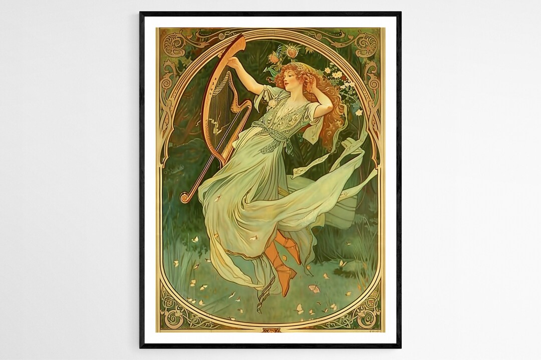 Elegant Mucha Style Art Print, Vintage Nouveau Illustration ...