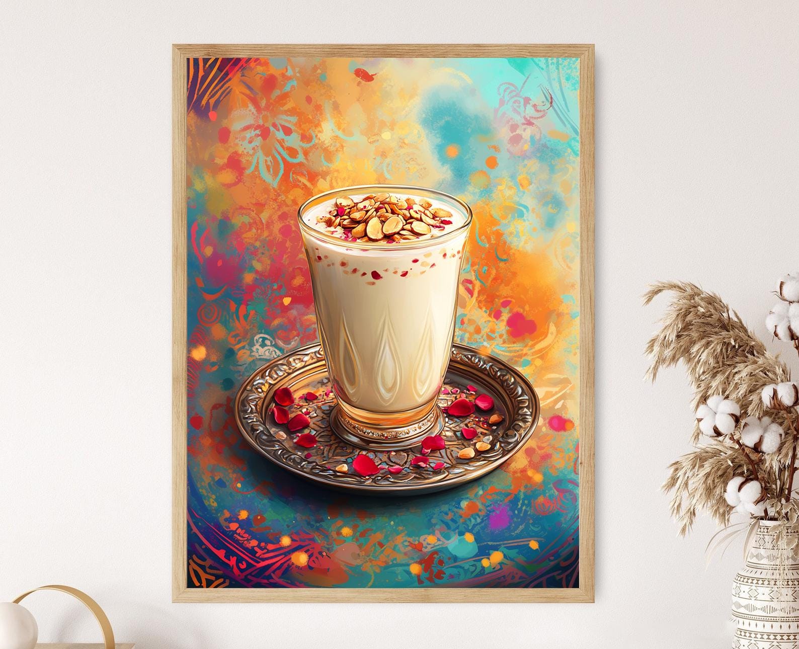 Thandai Art Print, Silver Tray Illustration, Holi Festival Beverage Art ...