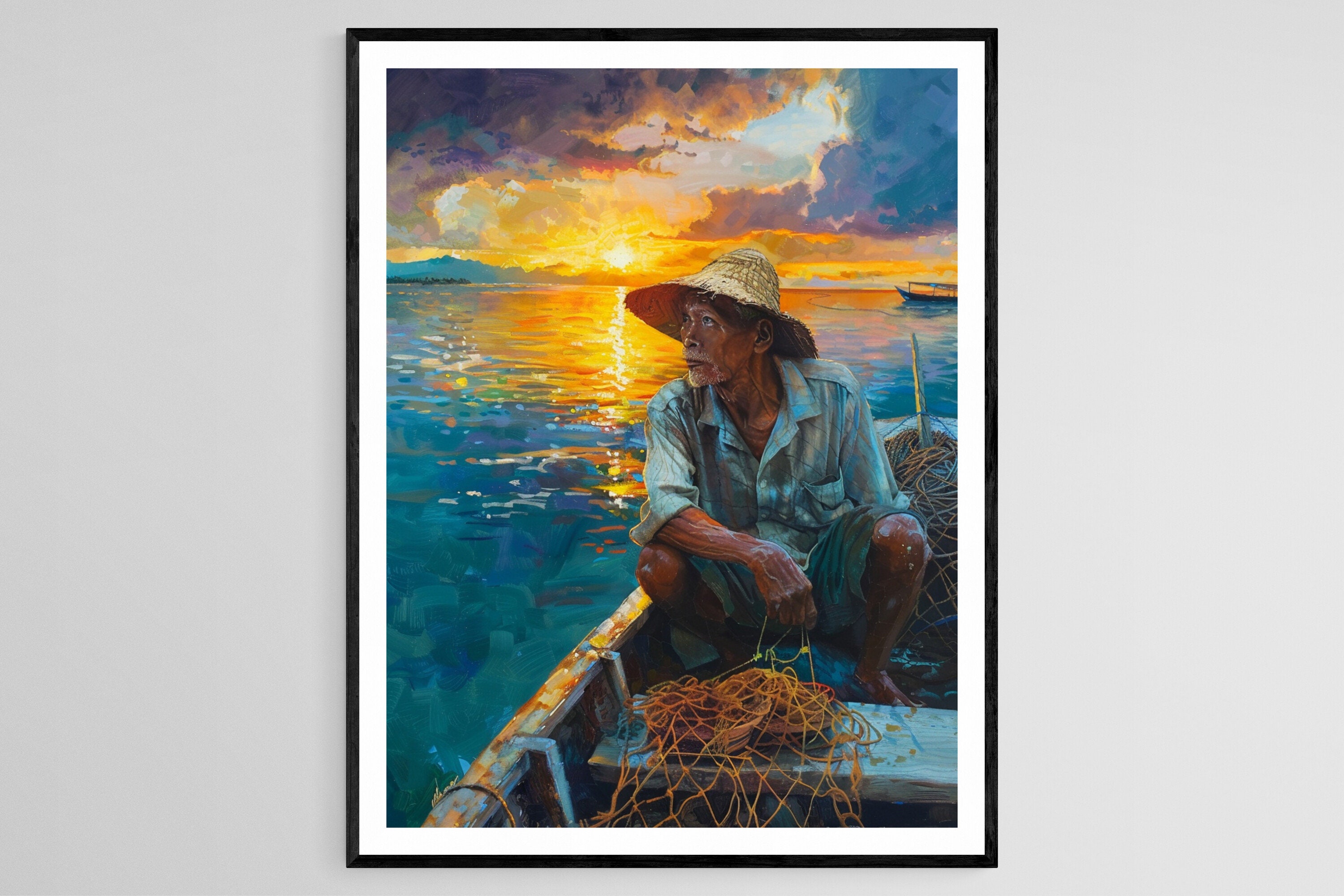 Filipino Fisherman Canvas, Traditional Philippines Scene Painting ...