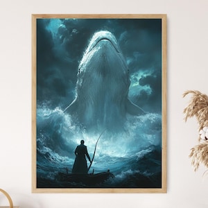 Captain Ahab and Moby Dick Art Print, Classic Nautical Literature ...