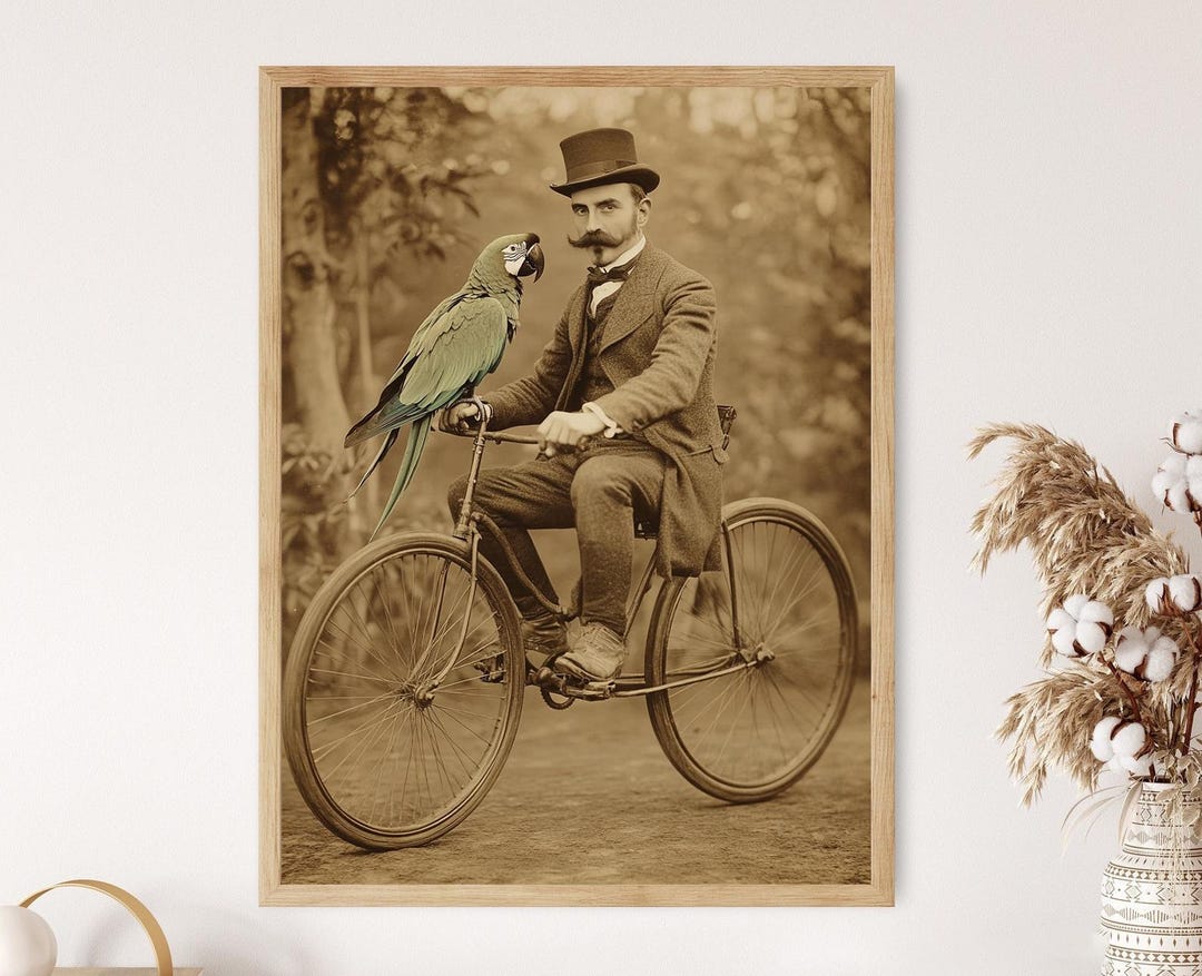 Victorian Man on Tricycle Art Print, Whimsical Vintage Scene - Etsy