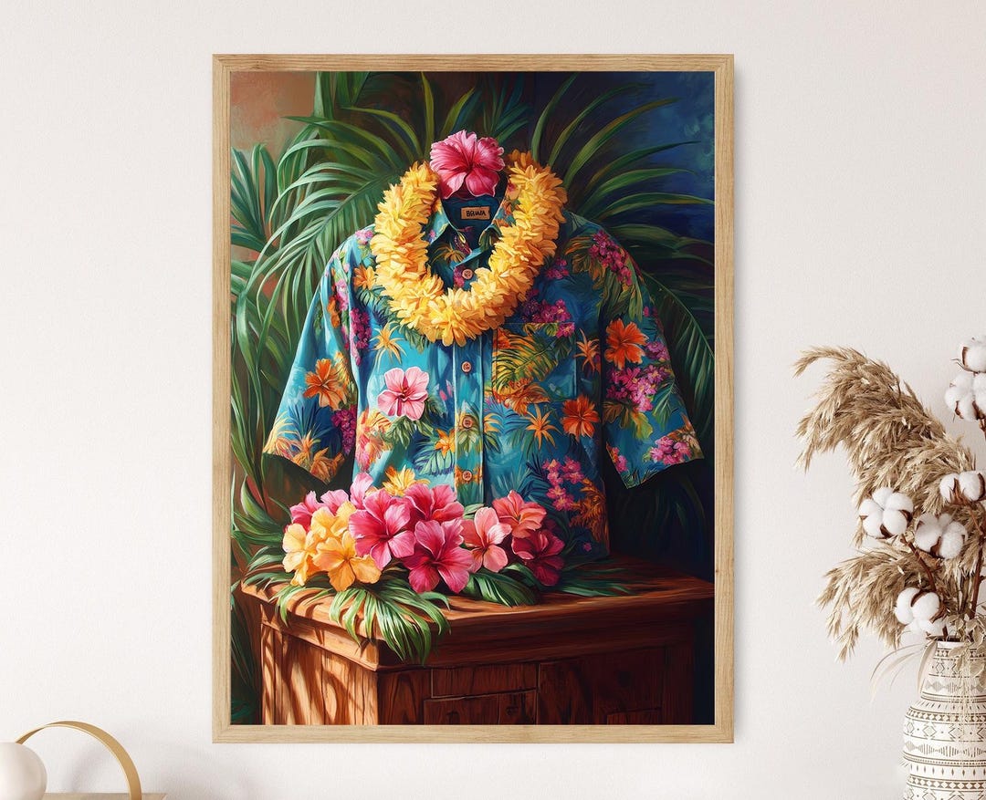 Hawaiian Aloha Shirt and Haku Lei Illustration, Traditional Island ...