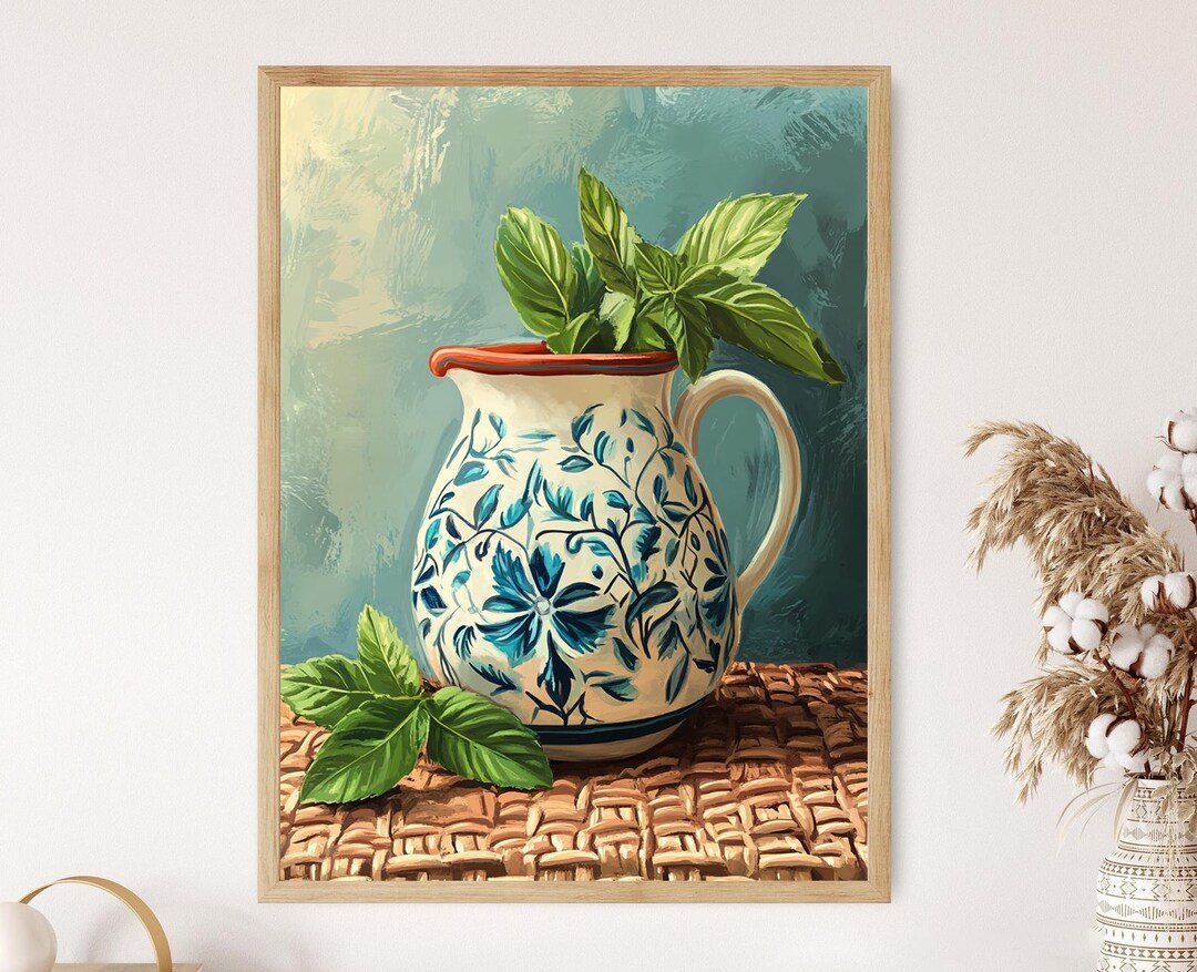 Syrian Ceramic Pitcher Art Print: Arabesque Motifs, Cultural Decor - Etsy