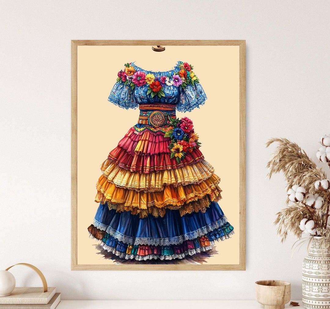 Puerto Rican Bomba Dress and Headdress Illustration, Traditional Dance ...