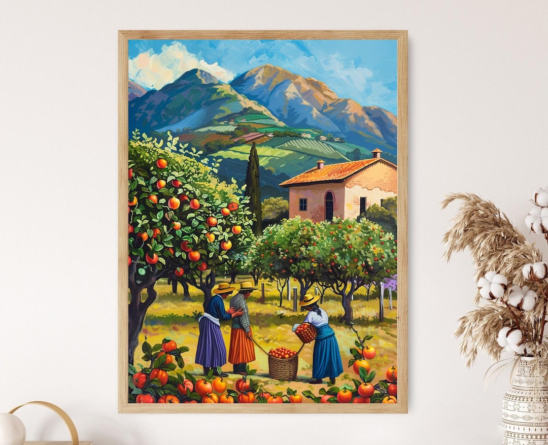 Argentine Apple Orchard Painting, Farmers Picking Ripe Apples ...