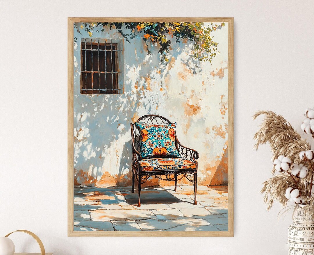 Tunisian Courtyard Chair With Mosaic Cushion Fine Art Print - Etsy