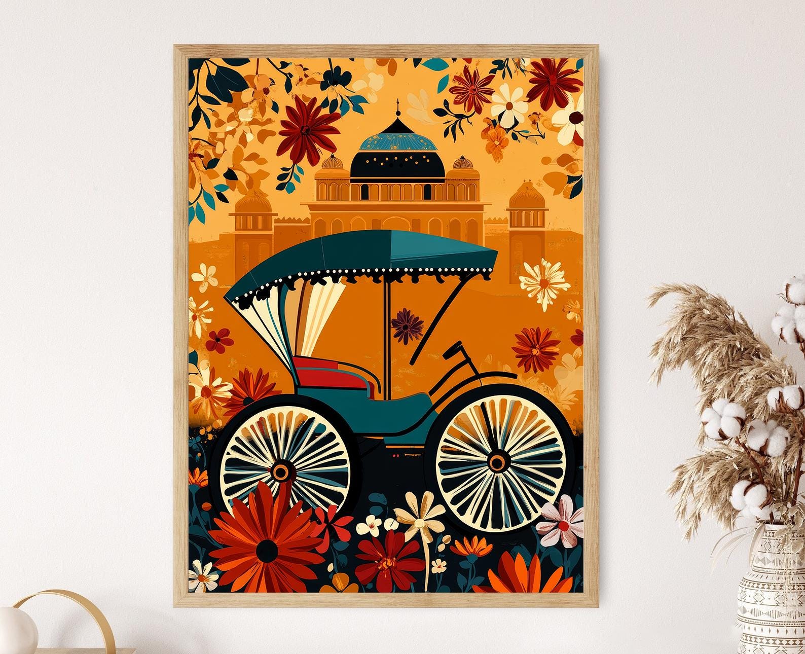 Colorful Rickshaw Art Print, Traditional Indian Transport, Vibrant ...