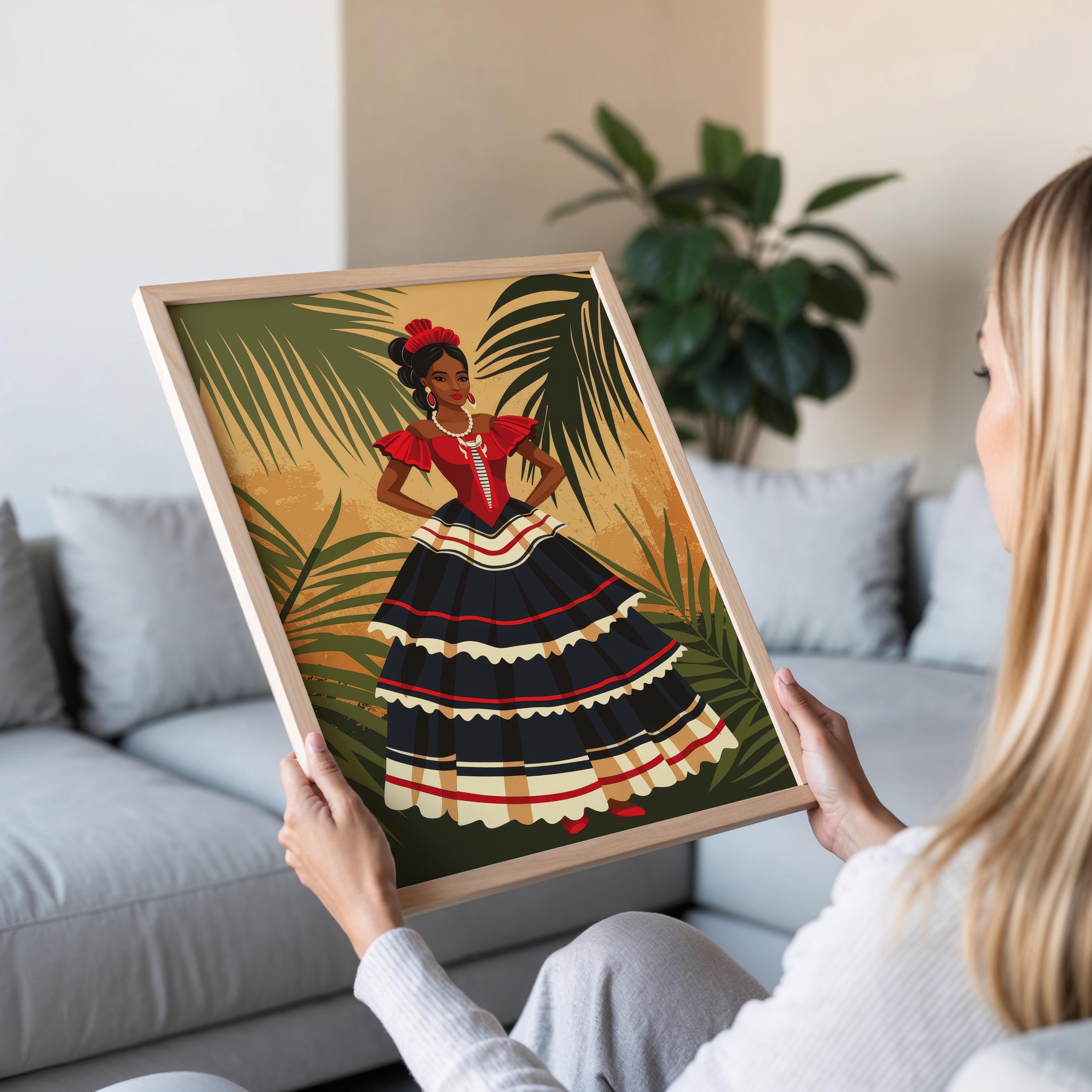 Puerto Rican Chic Illustration, Jibaro Dress, Cultural Art Print - Etsy