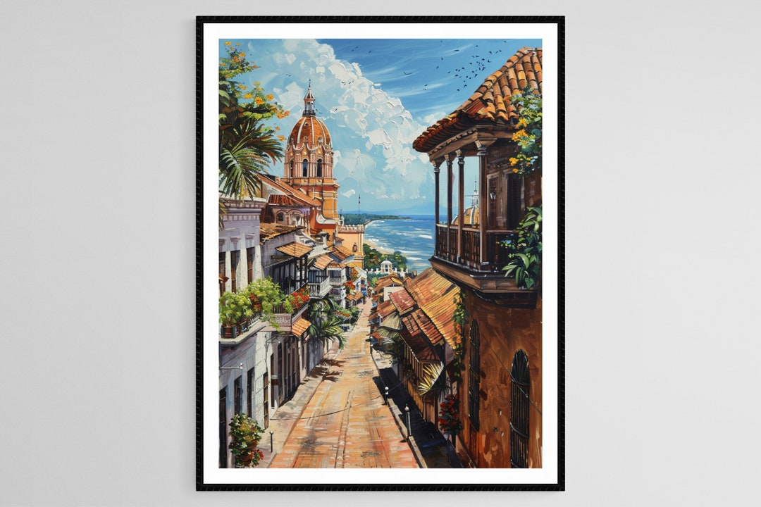 Historic Colombia Town Painting, Cartagena Art Print, Colonial ...