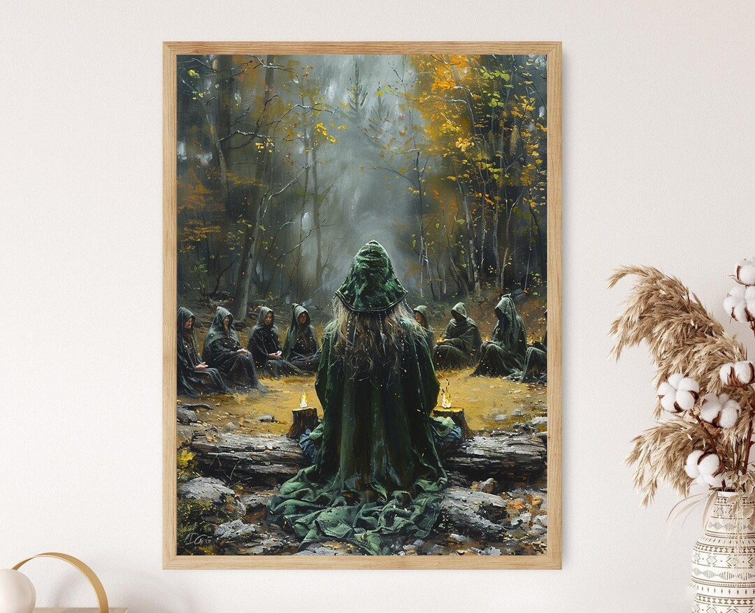Mystical Wicca Ceremony Painting With High Priestess and Ritual Circle ...
