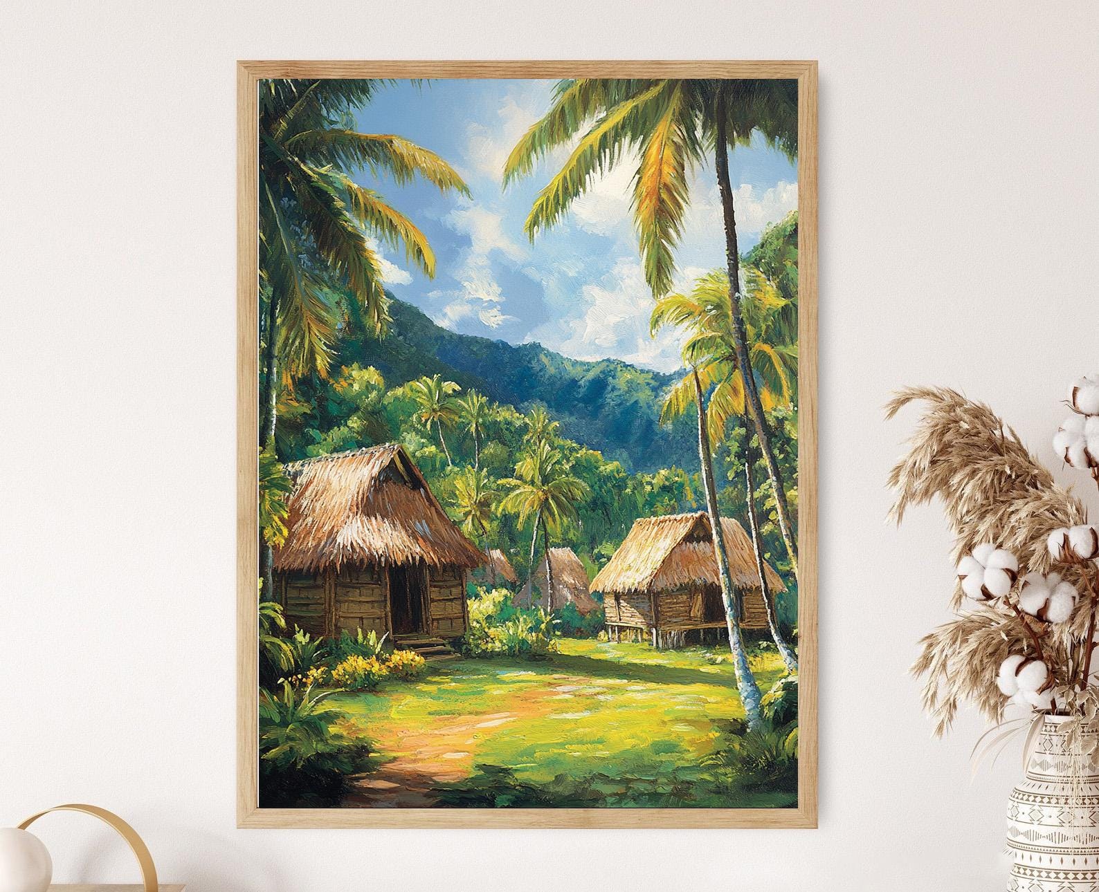 Traditional Fijian Bures Art Print, Tropical Village Decor - Etsy