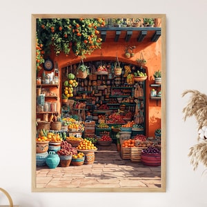Mexican Mercado Art Print, Colorful Frutas and Pottery Scene - Etsy