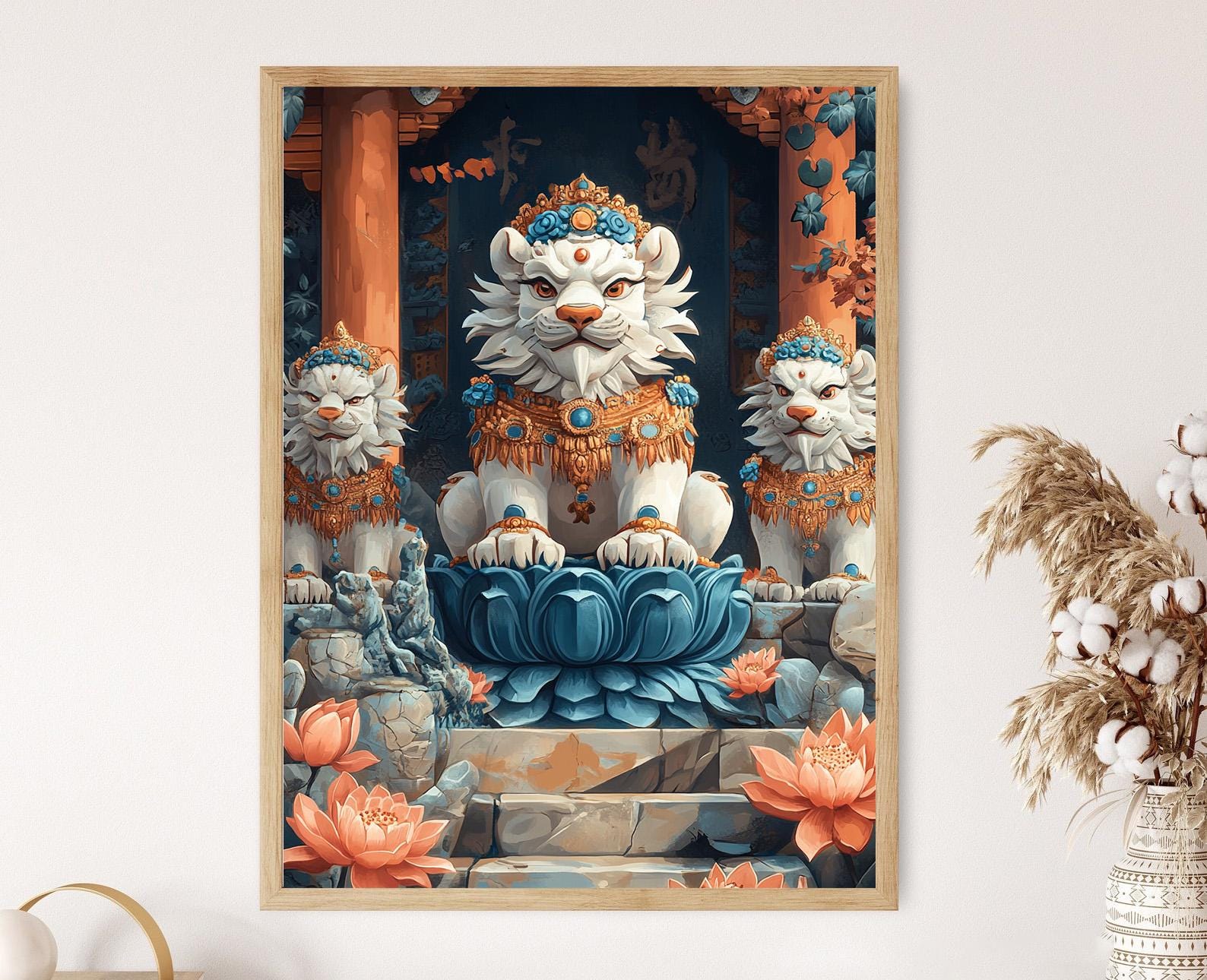 Tibetan Snow Lion Statue Illustration, Folklore Wooden Ornament Art ...