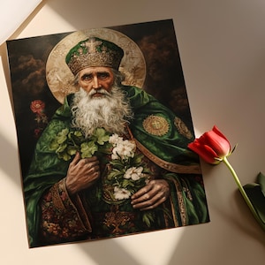 Saint Patrick Art Print, Irish Catholic Wall Decor, Religious Saint ...