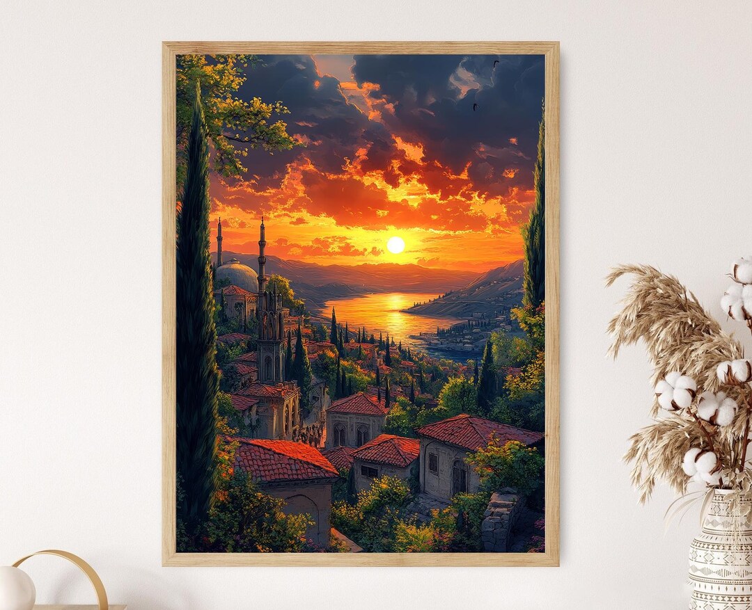 Rasht Rooftops With Caspian Sea View, Persian Scenic Art Print, Iranian ...