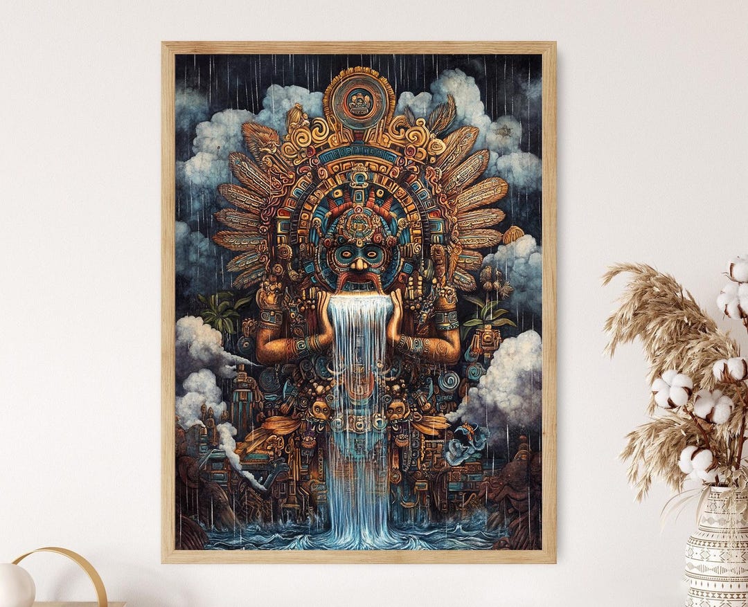 Aztec Rain God Tlaloc Art Print, Storm Clouds and Fertility Symbols - Etsy