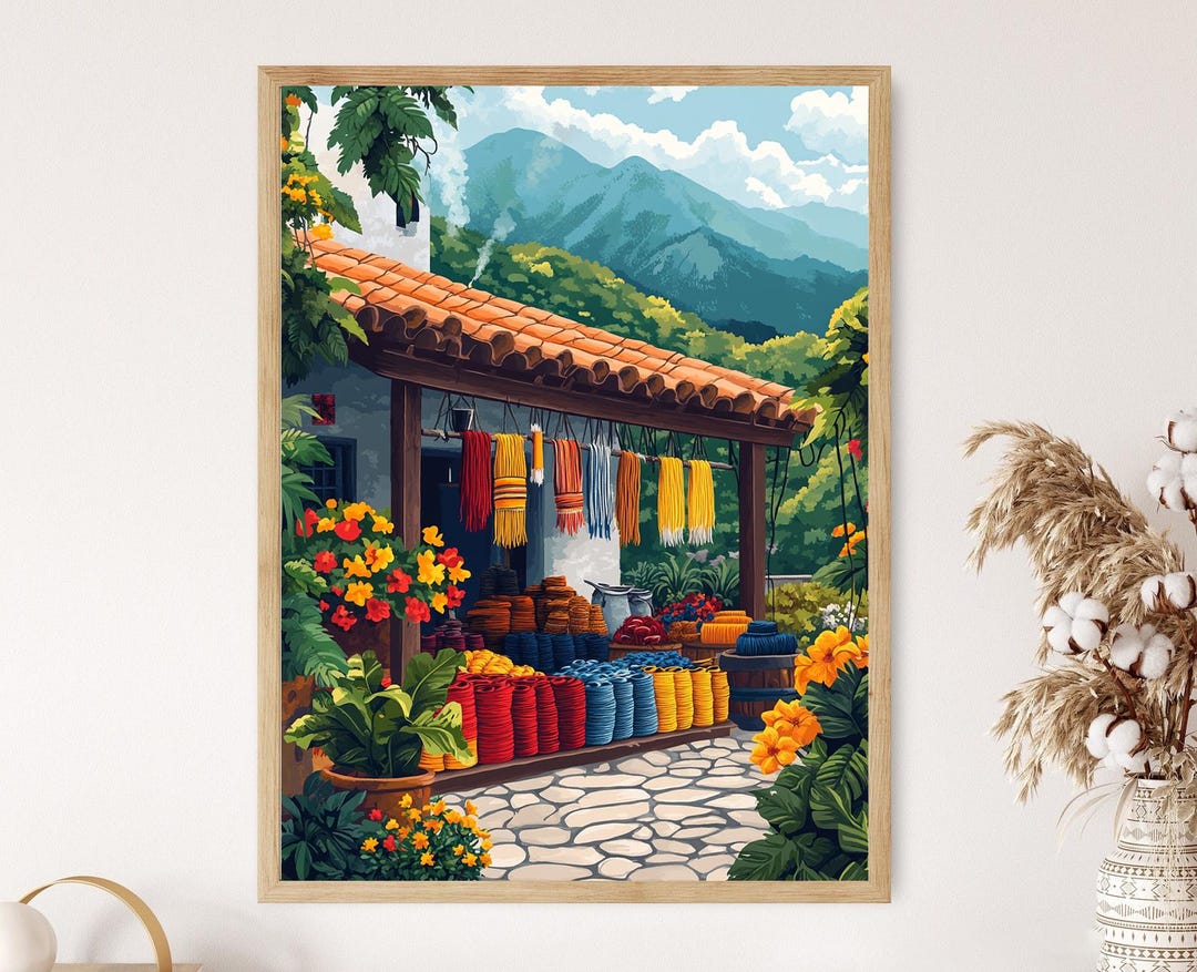Tepoztlan Wool Corner Painting, Blanket and Incense Stall Poster ...