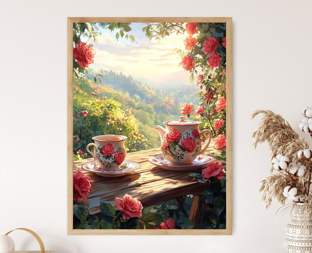 Bulgarian Tea Set Art Print, Rose Valley Garden Decor Poster - Etsy