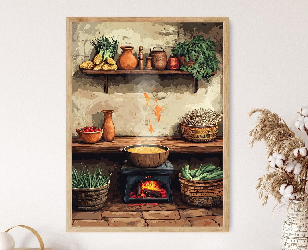 Zimbabwean Rustic Kitchen Art Print, Traditional Cooking Scene, Sadza ...